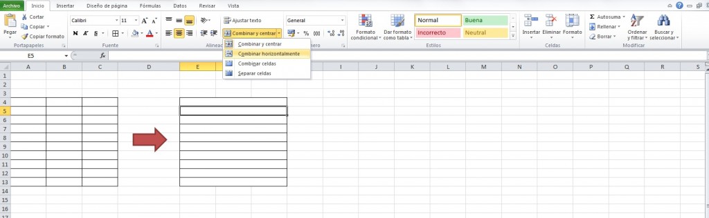 Distintas formas de combinar y centrar « Ficha Inicio « Excel Intermedio